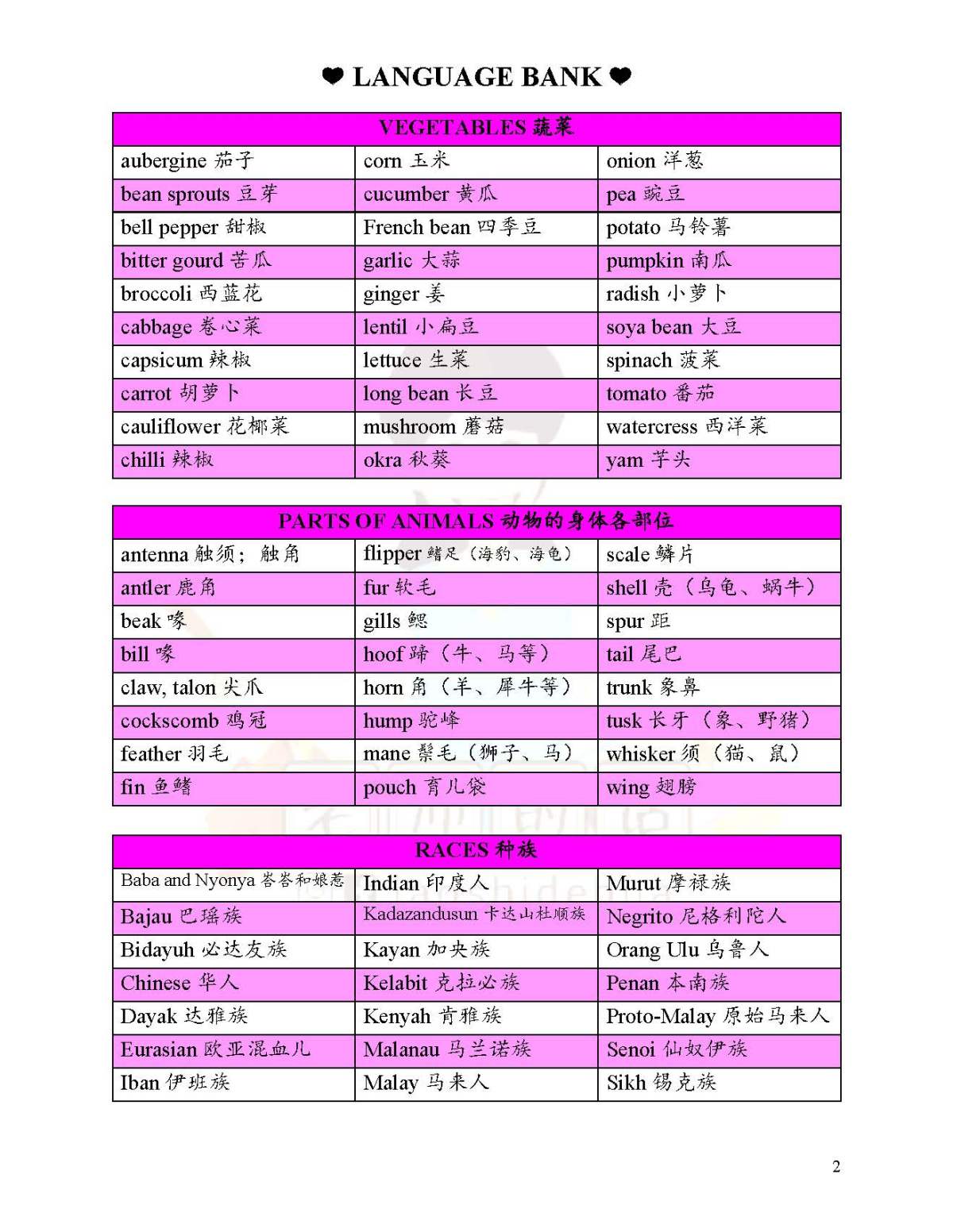 [Year 4-6 English] Language Bank (M085) – 老师的话 lao shi de hua