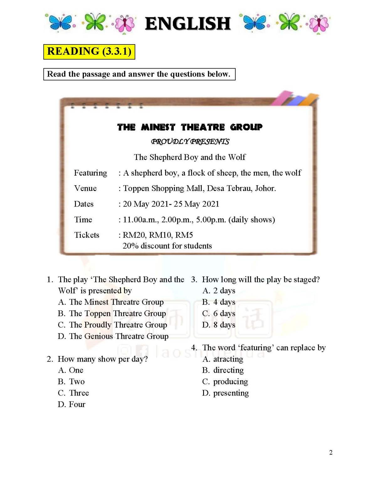 [Year 4 English] Monthly Exercises And Exam Papers (M148) – 老师的话 lao ...