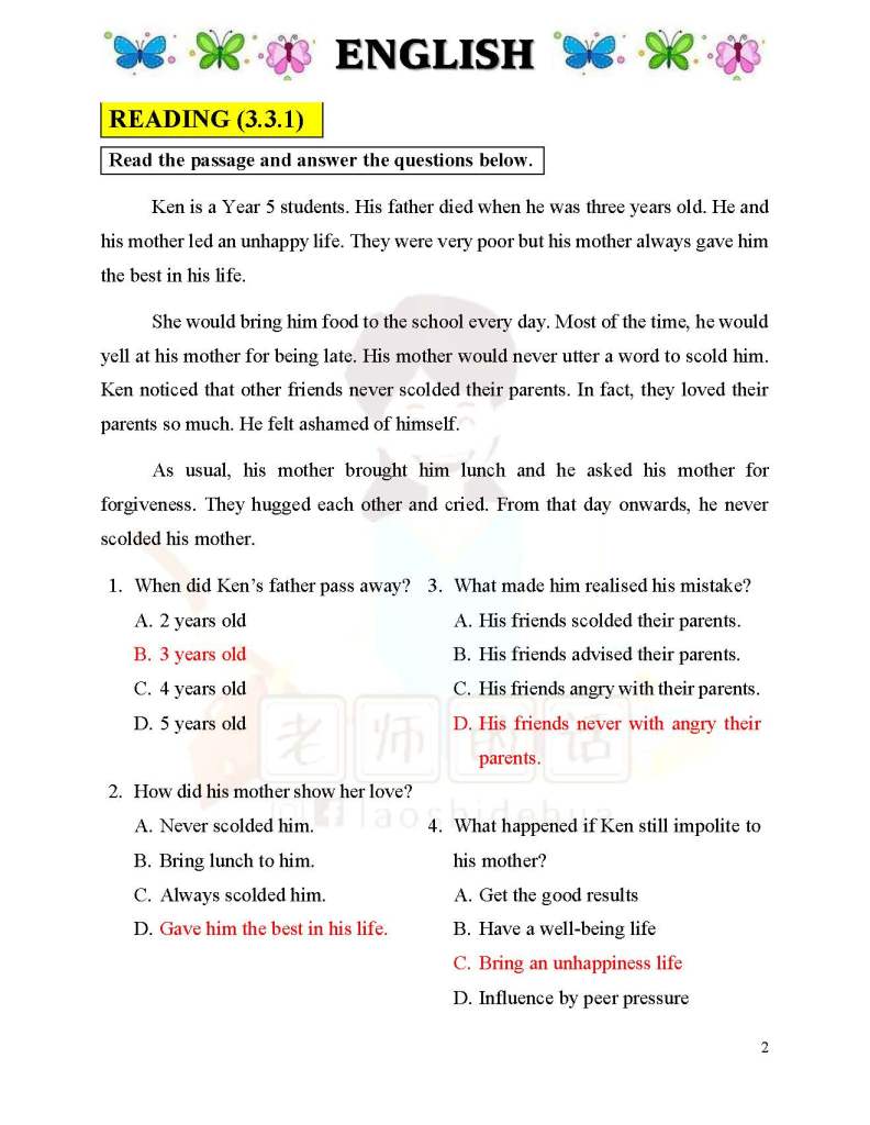 [Year 4 English] Monthly Exercises And Exam Papers (M148) – 老师的话 lao ...