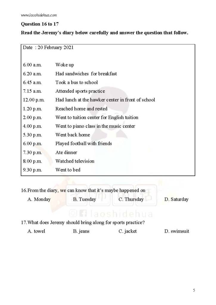 [Year 4 English] Monthly Exercises And Exam Papers (M148) – 老师的话 lao ...