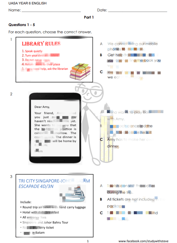 [Year 6 English] UASA Paper (1 set) – 老师的话 lao shi de hua