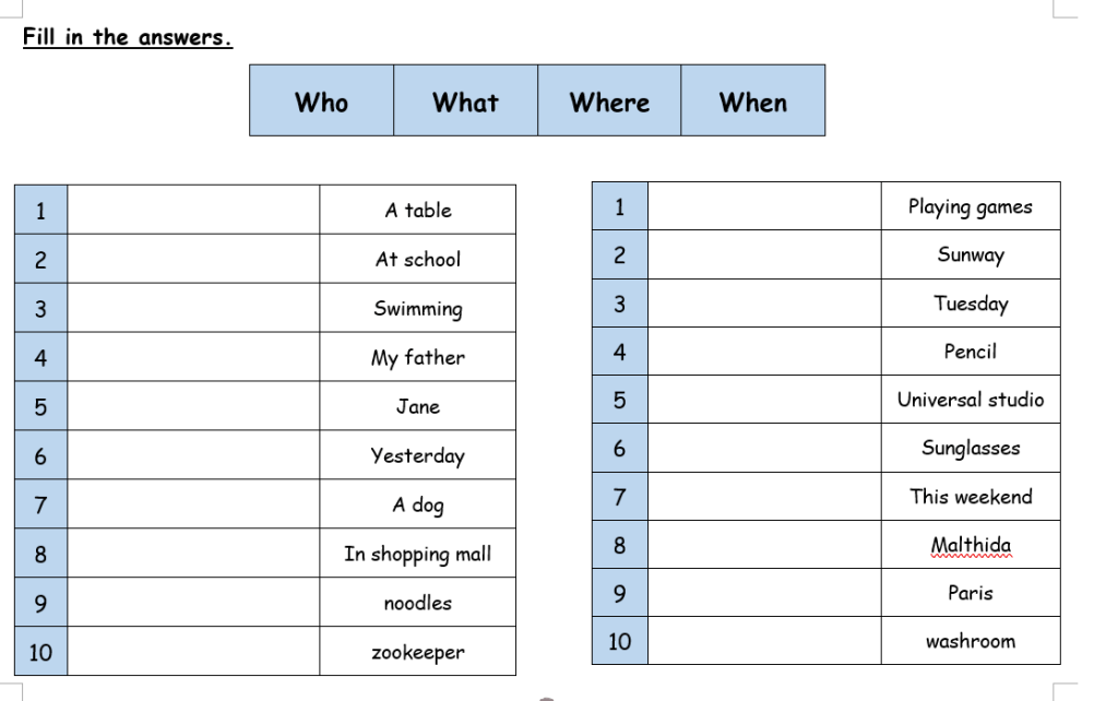 [Year 1-2 English] WH questions – 老师的话 lao shi de hua
